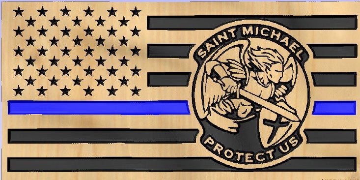 Saint Michael Thin Blue Line American Flag – Double Tap Woodworking